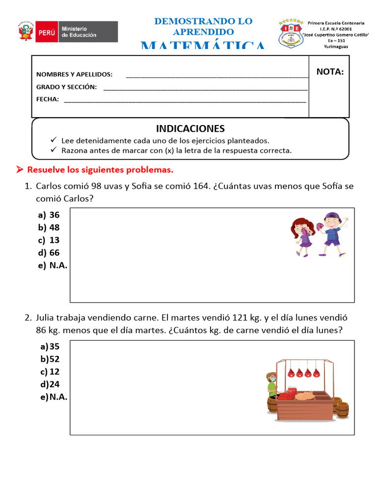 Prueba de Matematica | PDF
