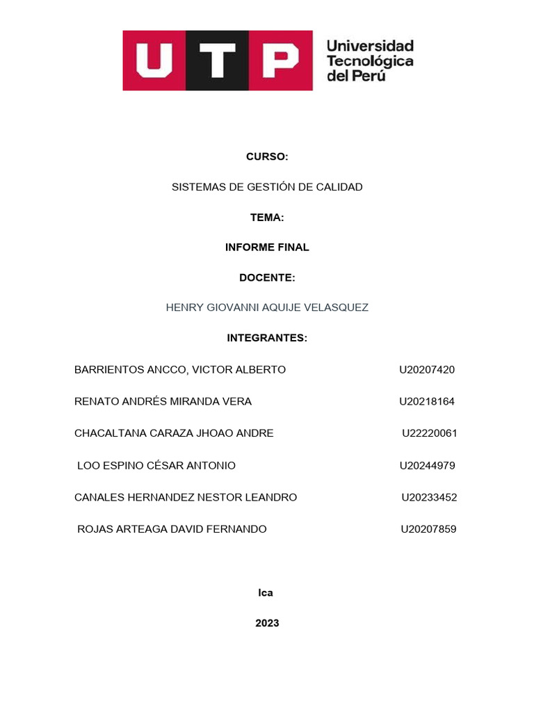 Informe final | PDF | Calidad (comercial) | Business