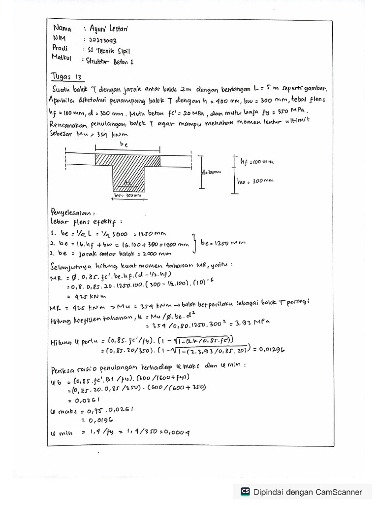 Ayuni Lestari - 22323043 - Tugas13 - Beton1 | PDF