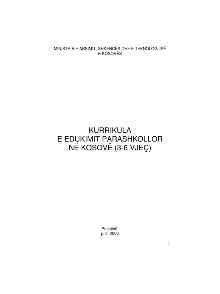 Kurrikula - Parashkollore Kosove | PDF