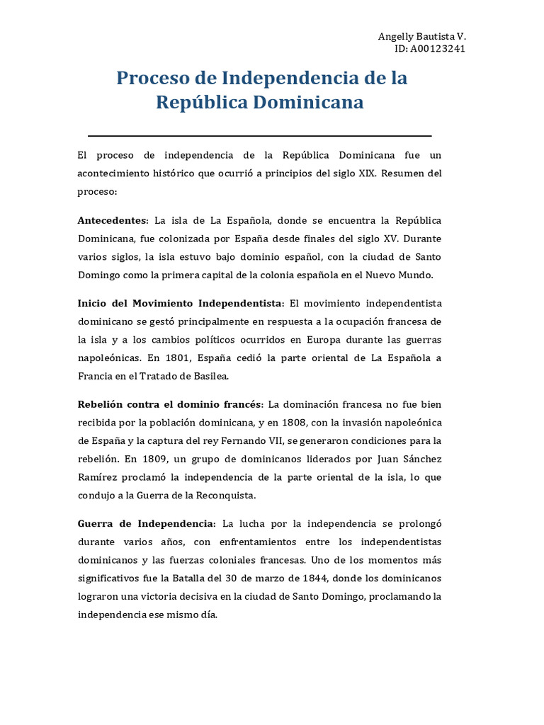 Proceso de Independencia de La República Dominicana | PDF | República ...