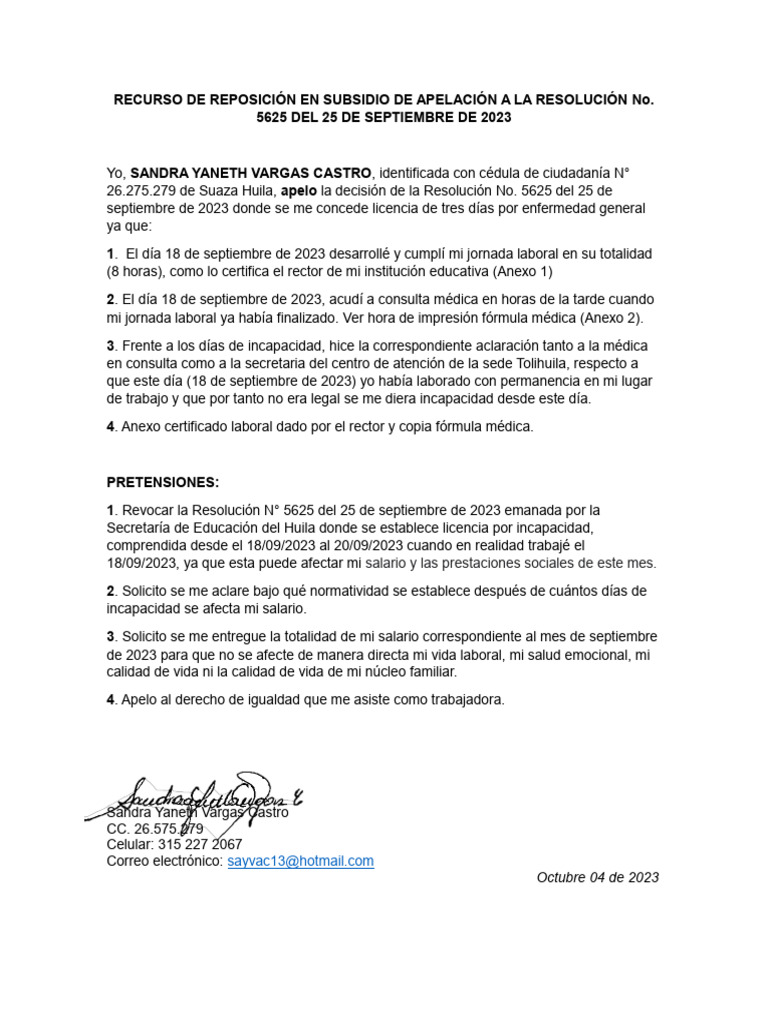 Reclamación SED 1 | PDF