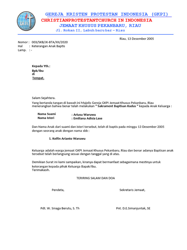 Surat Baptis 1 | PDF