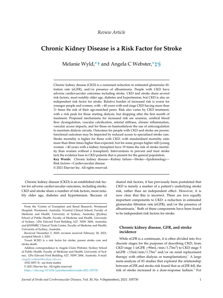 Chronic Kidney Disease Is A Risk Factor For Stroke | PDF | Chronic ...