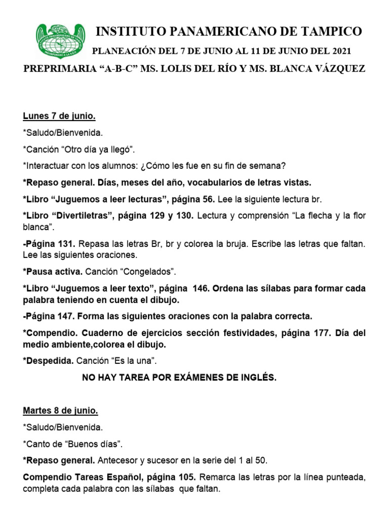 Planeación Semanal Preprimaria 7-11 Jun 2021 | PDF | Metodos de ...