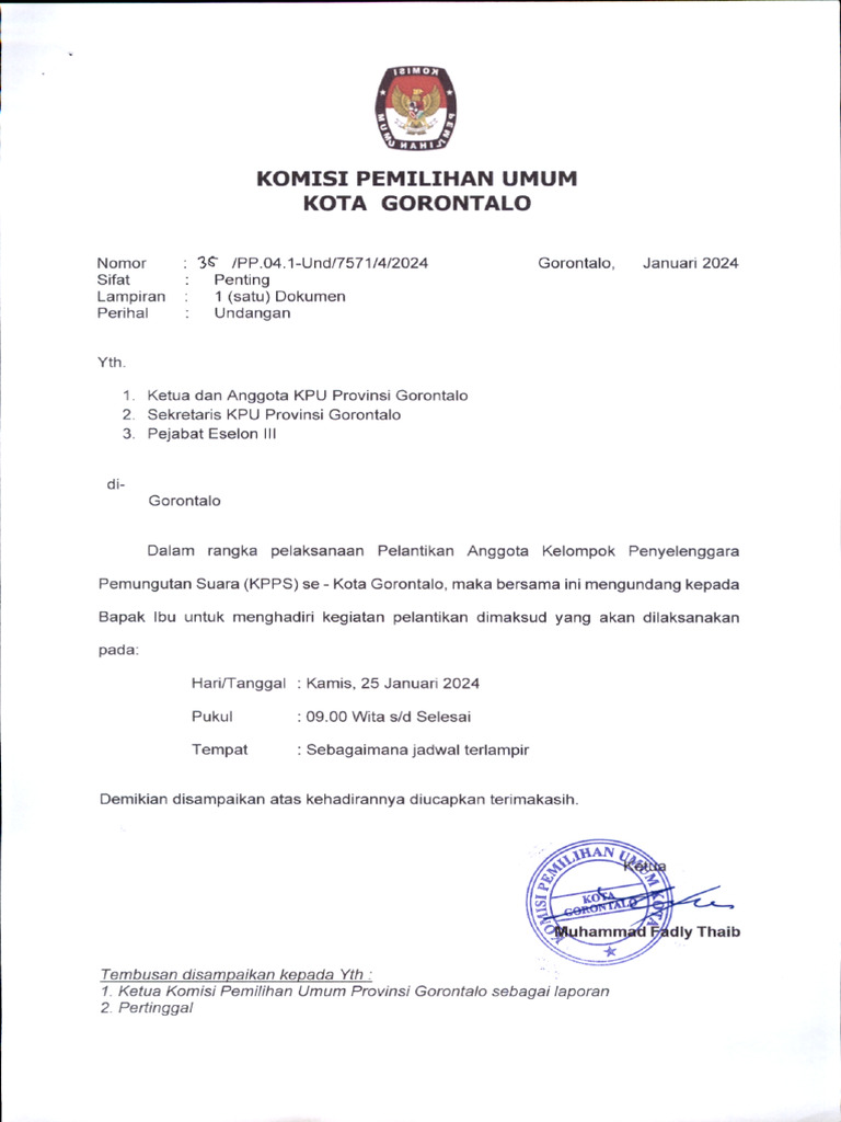 Undangan Pelantikan KPPS (Kpu Prov) | PDF