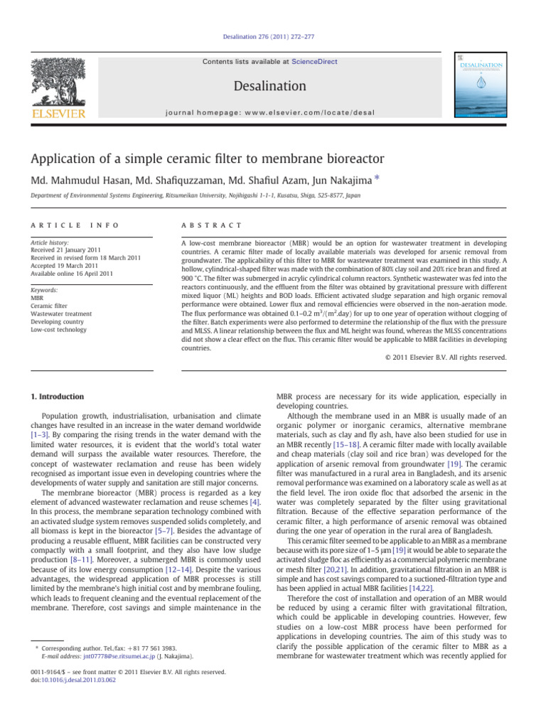 Ceramic Filter for Membrane Bioreactor | PDF | Chemical Engineering ...