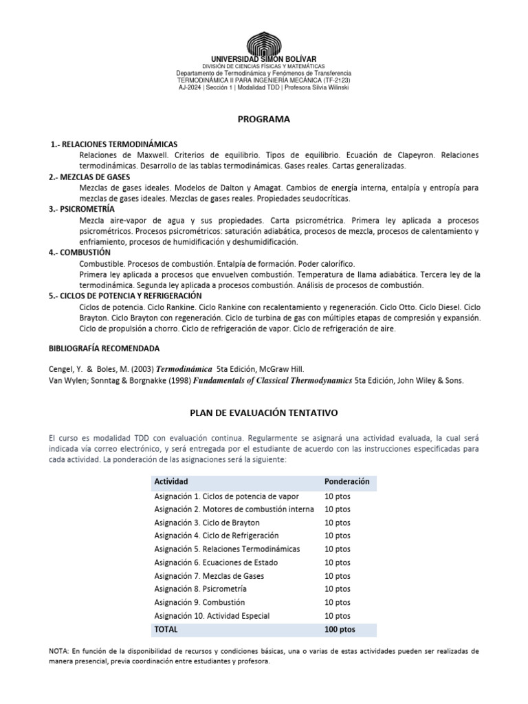 TF2123 PROGRAMA DE MATERIA | PDF | Refrigeración | Termodinámica