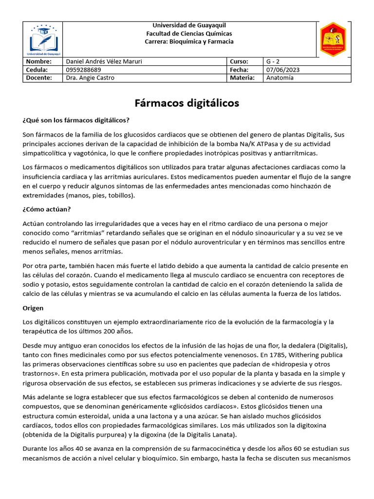 Farmacos Digitalicos | PDF | Medicina CLINICA | Especialidades Medicas