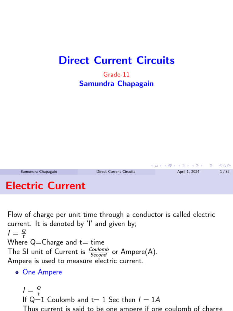 Direct Current Circuits: Samundra Chapagain | PDF | Electric Current | Electrical Resistivity ...