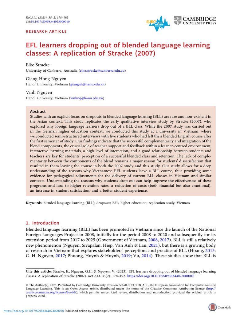 Div Class Title Efl Learners Dropping Out of Blended Language Learning Classes A Replication of ...