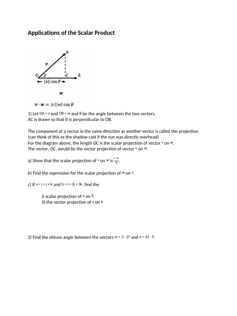 Aa313 Handout3 Applications Of The Scalar Productl Pdf Force