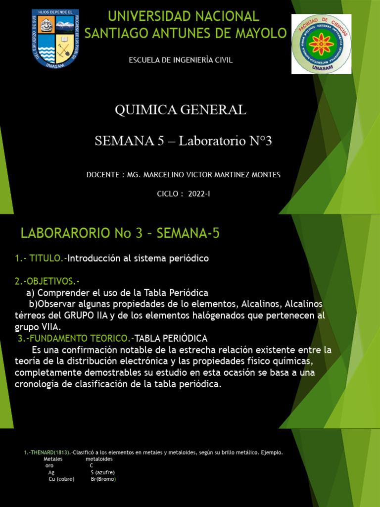 Semana 5 Quimica GNL - Lab 3 - Introduccion Al Sistema Periodico | PDF ...