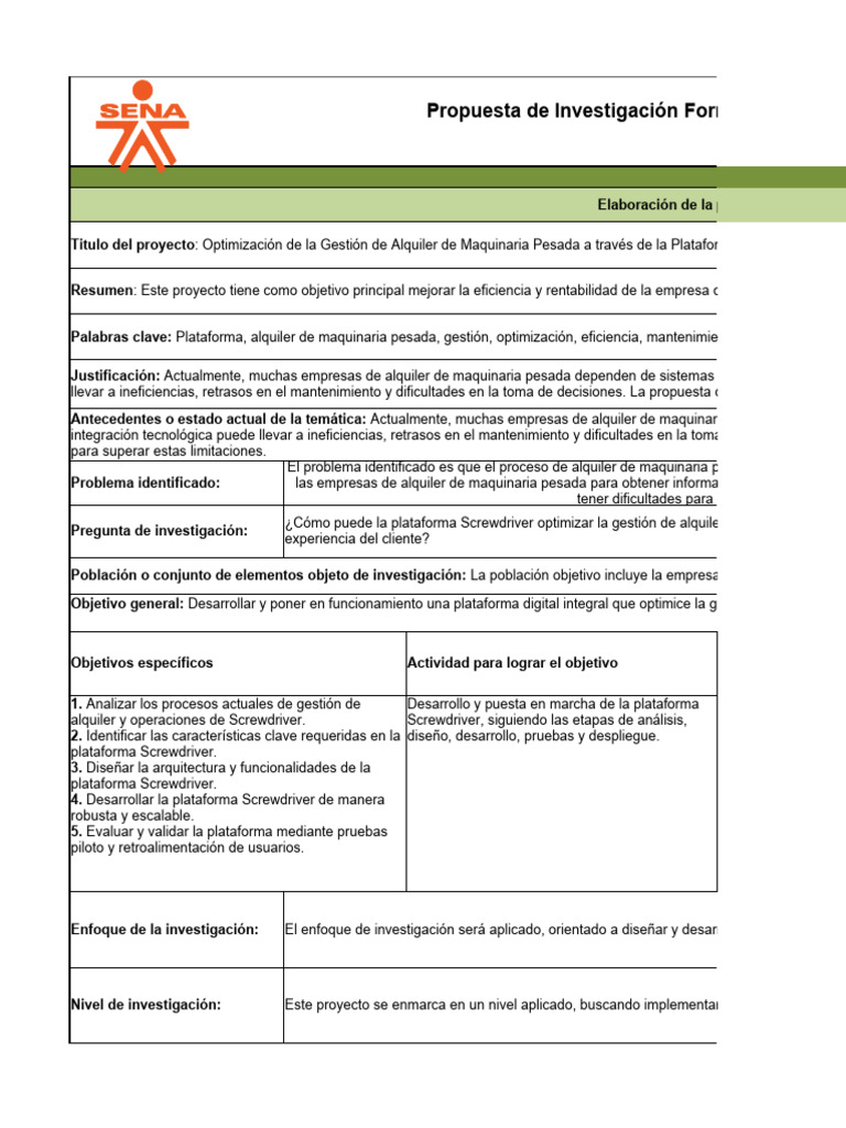 Propuesta de Investigación Formativa GA5-240201064-AA2-EV01 | PDF | Software | Business