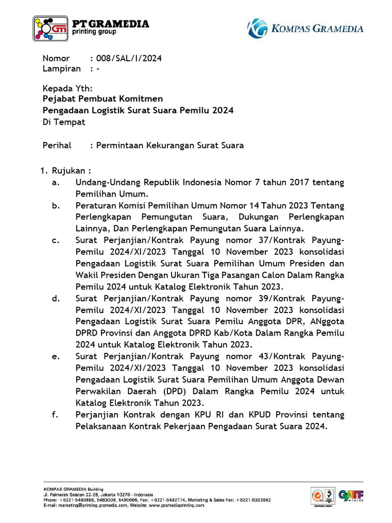 Surat Pemberitahuan Permintaan Kekurangan SS KPUD | PDF