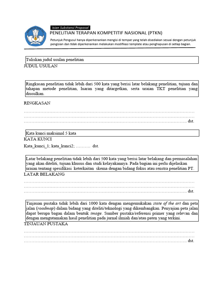 10-RTemplate Penelitian Terapan Kompetitif Nasional - PTKN | PDF