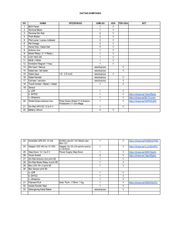 Daftar Komponen Elektronik Lengkap | PDF | Manufactured Goods | Electric Power