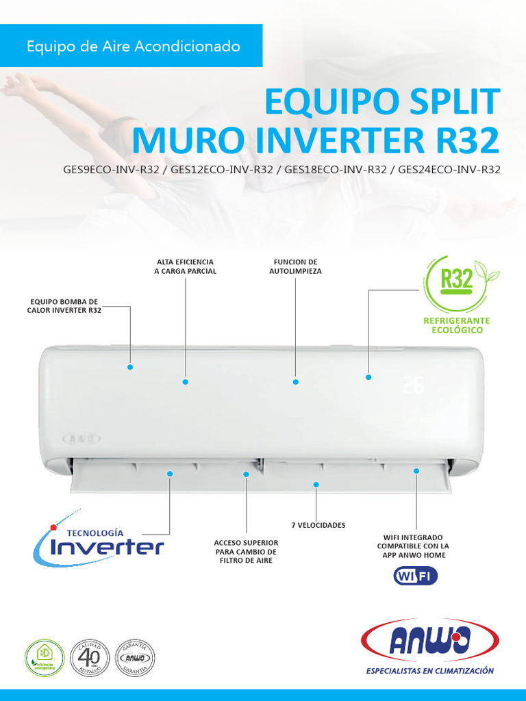 Split Muro inverter R32 | PDF | Aire acondicionado | Wifi