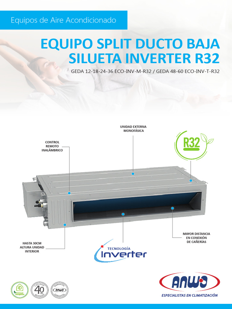 Split Ducto Baja Silueta R32 Inverter Anwo | PDF