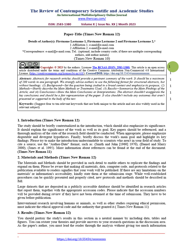 RCSAS MS Word Template | PDF | Abstract (Summary) | Open Access