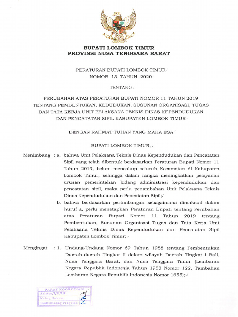 Perbup 13 Tahun 2020 TTG Sotk Upt | PDF