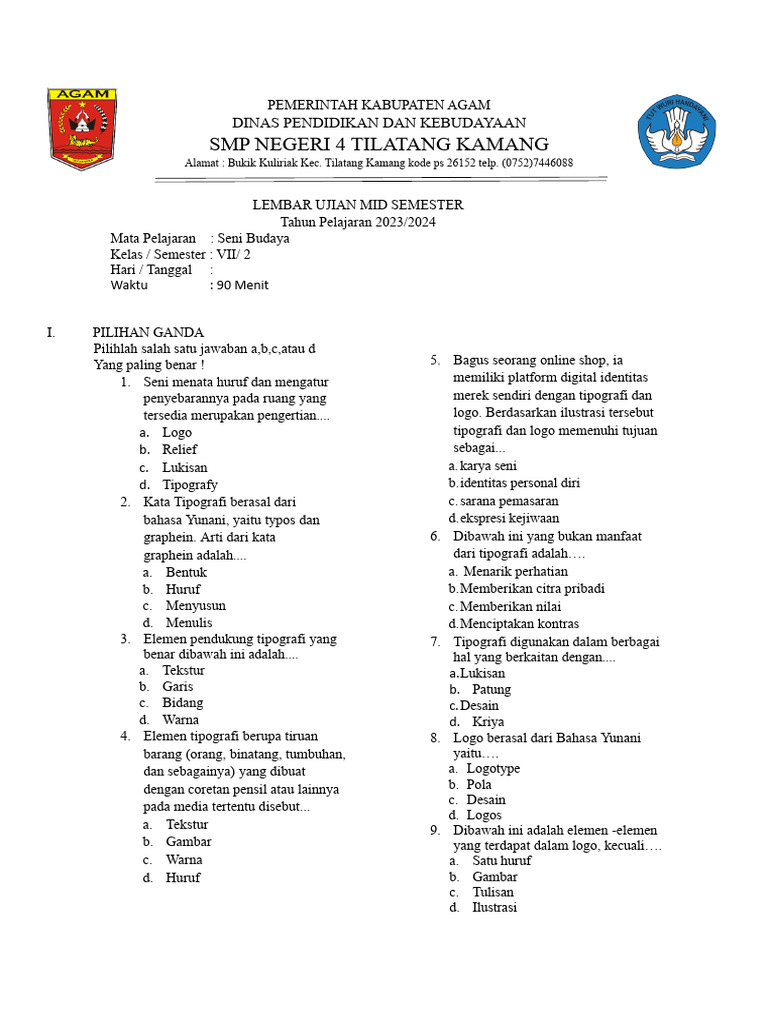 Soal Ujian Mid Vii-2 SBD 2023-2024 | PDF