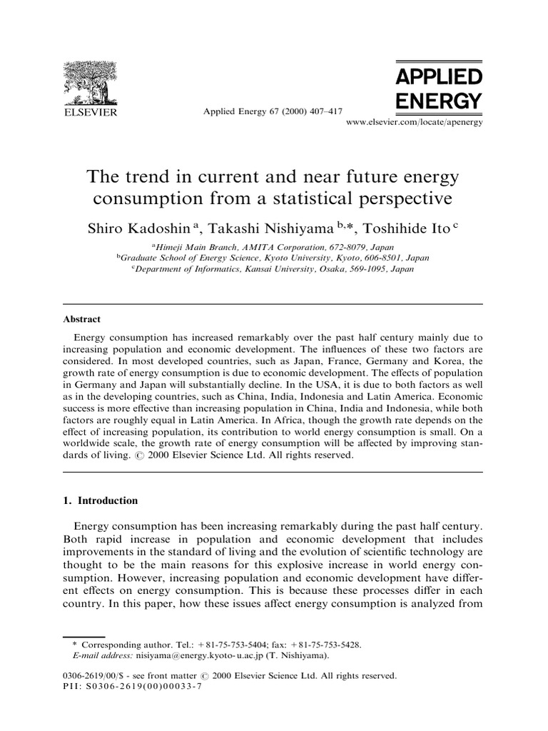 The Trend in Current and Near Future Energy Consumption From A ...