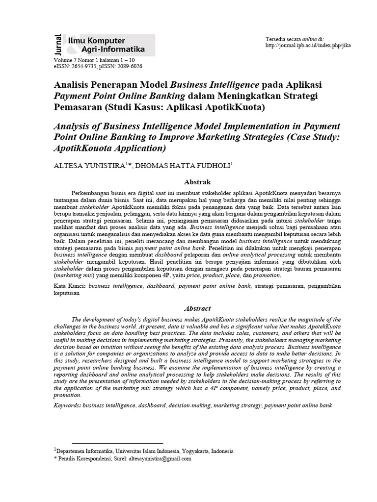 Analisis Penerapan Model Business Intelligence Pada Aplikasi Payment Point Online Banking Dalam ...
