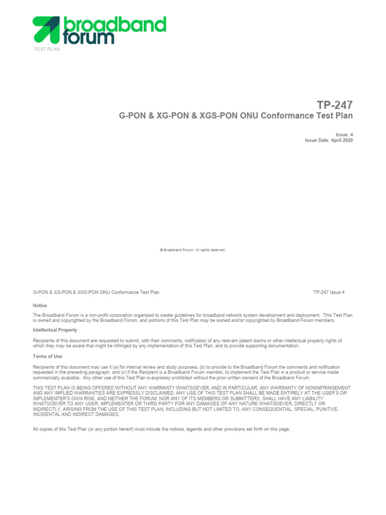 Tp-247 G-Pon & Xg-Pon & Xgs-Pon Onu Conformance Test Plan | Download ...