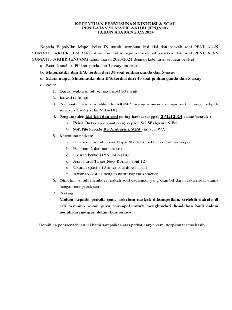 Ketentuan Penulisan Soal PSAJ 2024 PDF | PDF