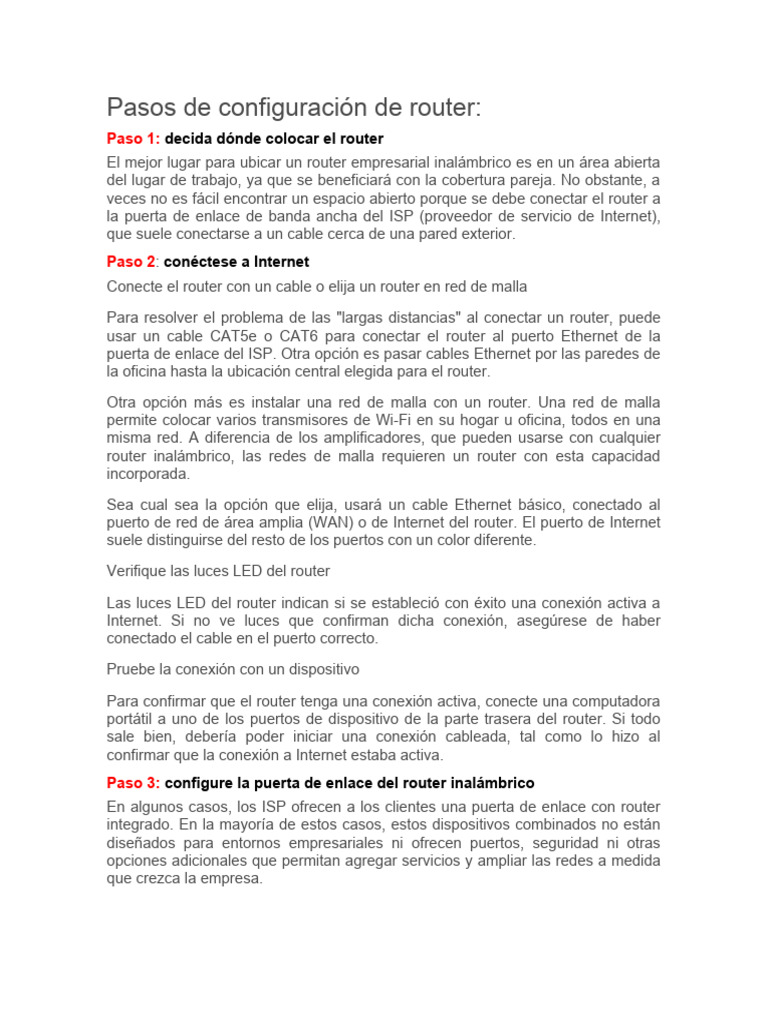 Configuración de Router | PDF | Enrutador (Computación) | Red de computadoras