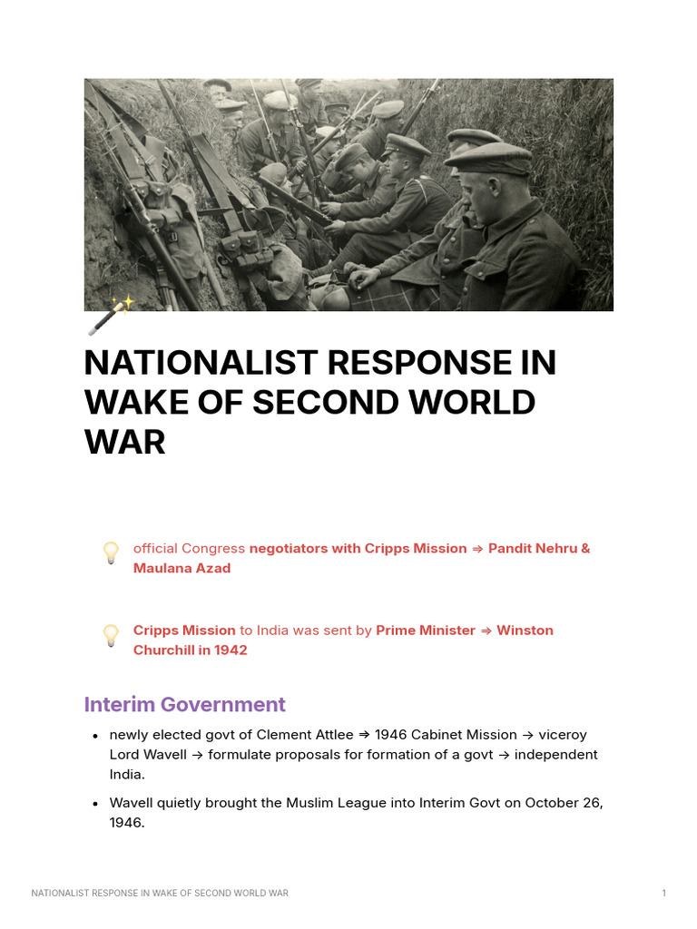 Nationalist Response Post-WWII | PDF | Partition Of India | Jawaharlal ...