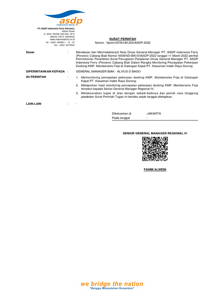 Surat Perintah Tugas Monitoring Docking KMP | PDF