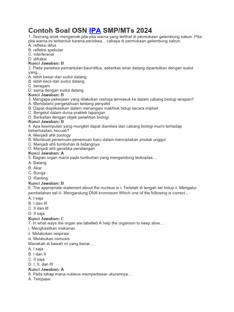 Contoh Soal OSN IPA | PDF | Ilmu Sosial | Sains & Matematika