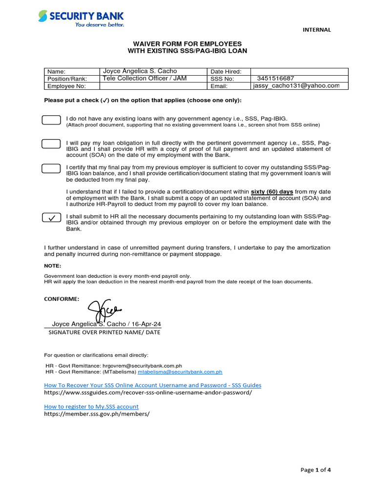 WAIVER FORM for Employees With SSS_Pagibigloan_vJune_2023-1(2) | PDF ...