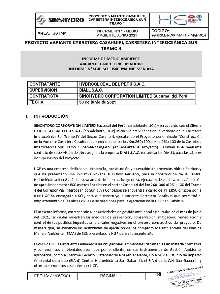 Sgiii SCL HWR Ma Inf Men 014 Medio Ambiental Junio | PDF | Evaluación de impacto ambiental ...