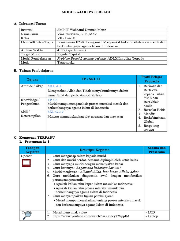 MODUL AJAR IPS 8 (BAB 2.3 Interaksi Budaya Pada Masa Kerajaan Islam) 3 | PDF | Karier ...
