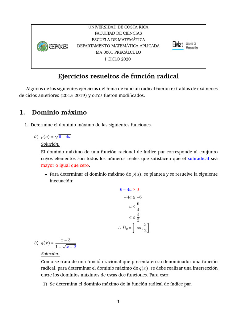 Ejercicios Resueltos Función Radical | PDF | Función (Matemáticas ...