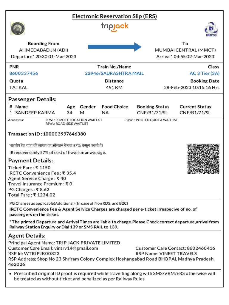 Booking Details TJ903457665987 | PDF | Identity Document