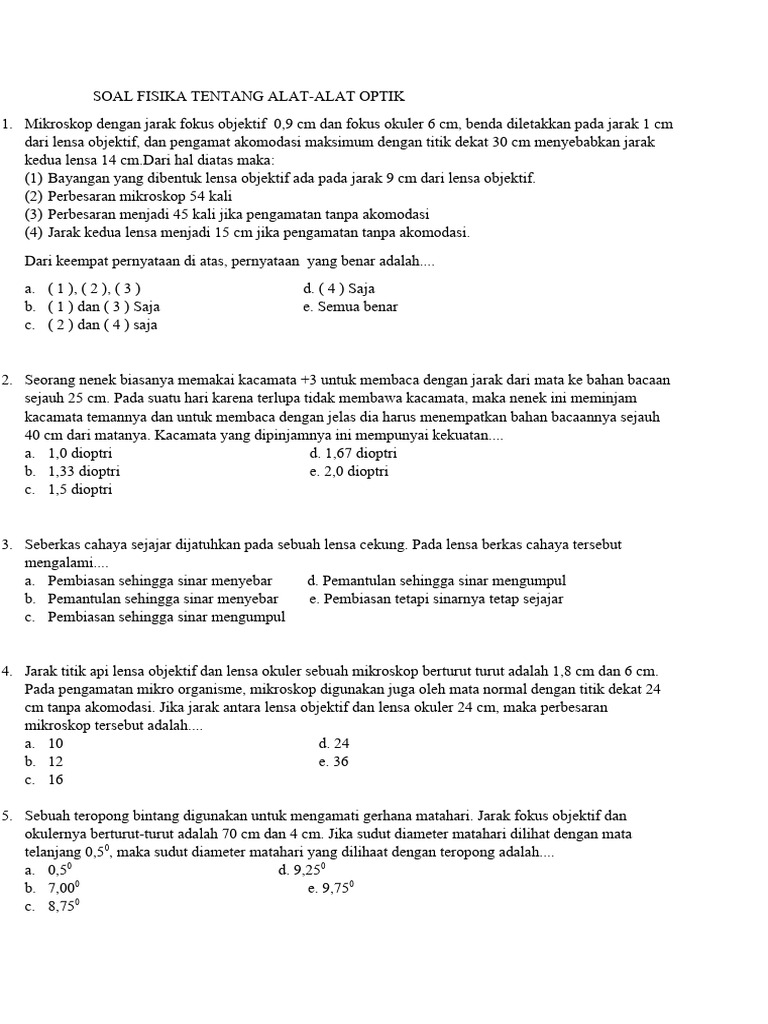 Soal Fisika Alat Optik dan Jawaban | PDF | Metode & Bahan Ajar | Sains ...