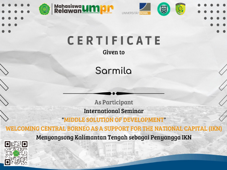 Sertifikat Seminar Internasional - Sarmila | PDF