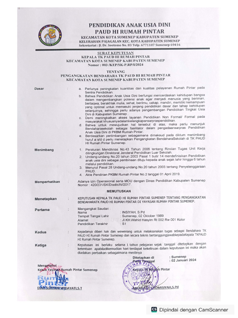 SK TK Rumah Pintar | PDF