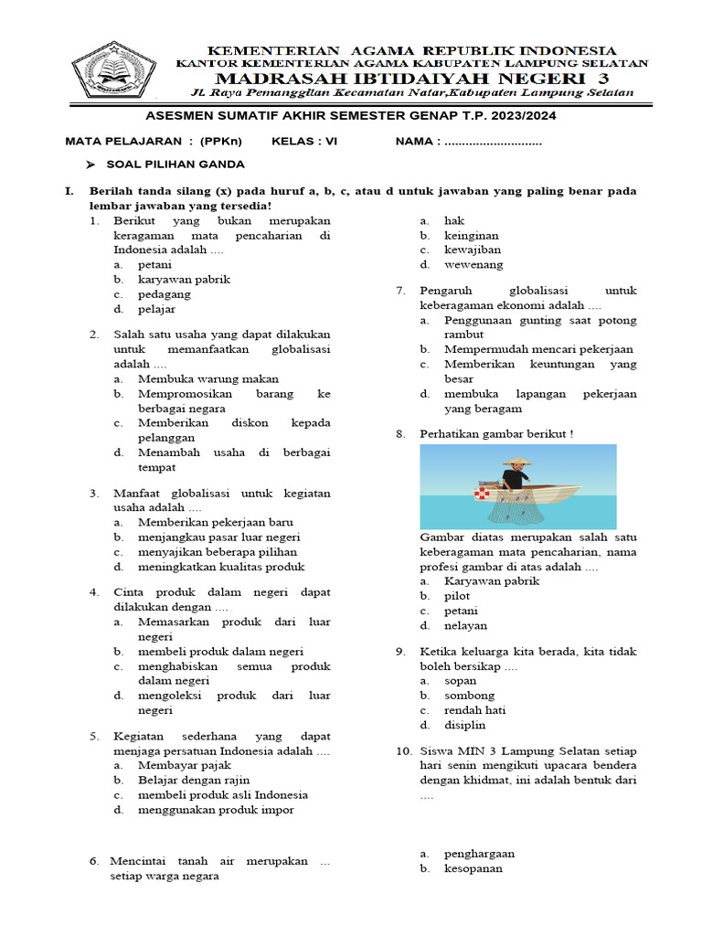 Contoh Naskah Asas Genap PPKN KLS 6 2024 | PDF