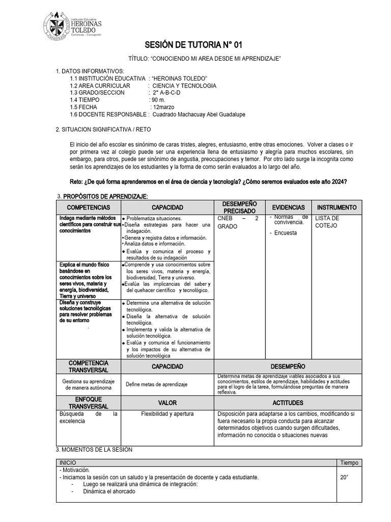 Sesión de Aprendizaje 2 | PDF | Aprendizaje | Evaluación Sesión de Aprendizaje 2 | PDF | Aprendizaje | Evaluación