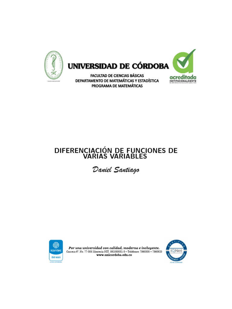 D.E. Santiago - Diferenciacion de Funciones de Varias Variables | Descargar gratis PDF ...