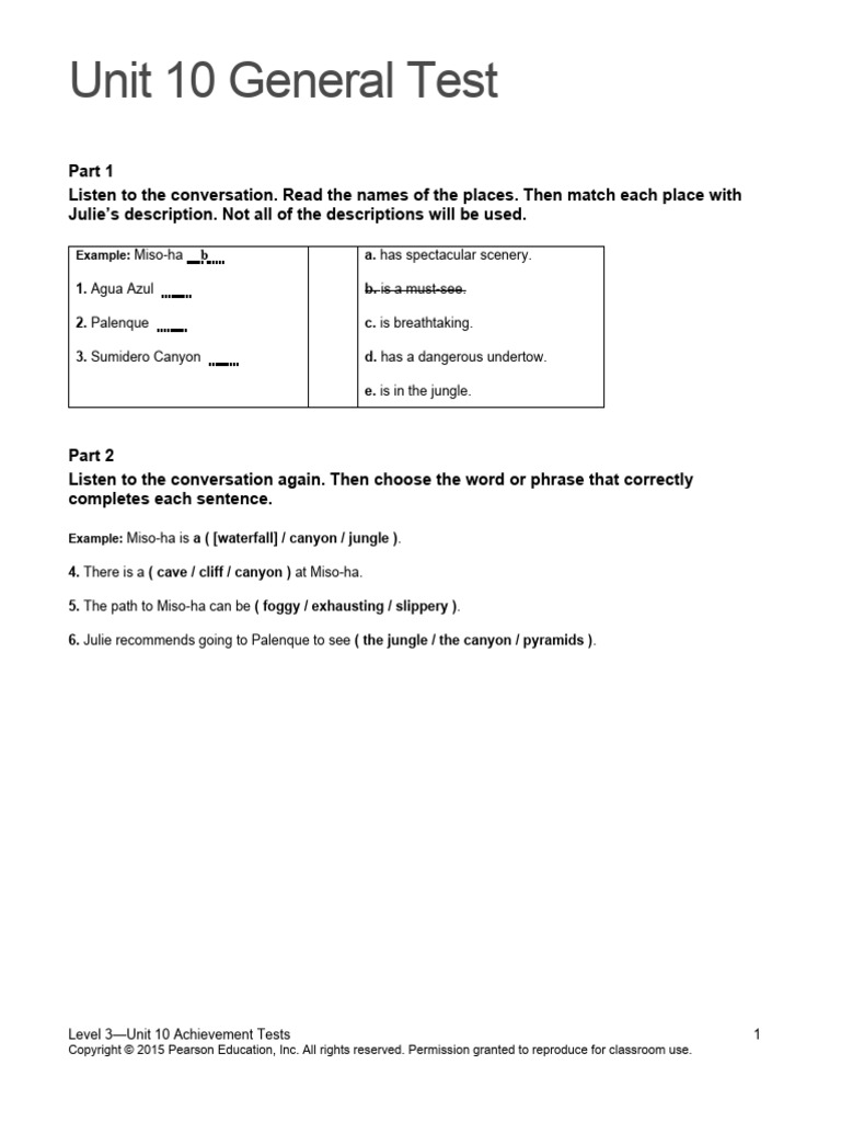TN3 Unit 10 Assessment | PDF | Mountains | All Rights Reserved