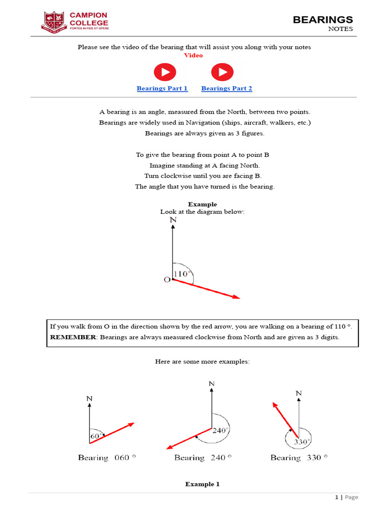 Bearings Notes | PDF | Trigonometric Functions | Elementary Geometry