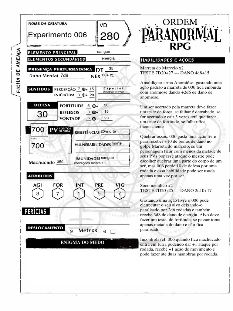 Experimento 006 Marcelo Ficha | PDF