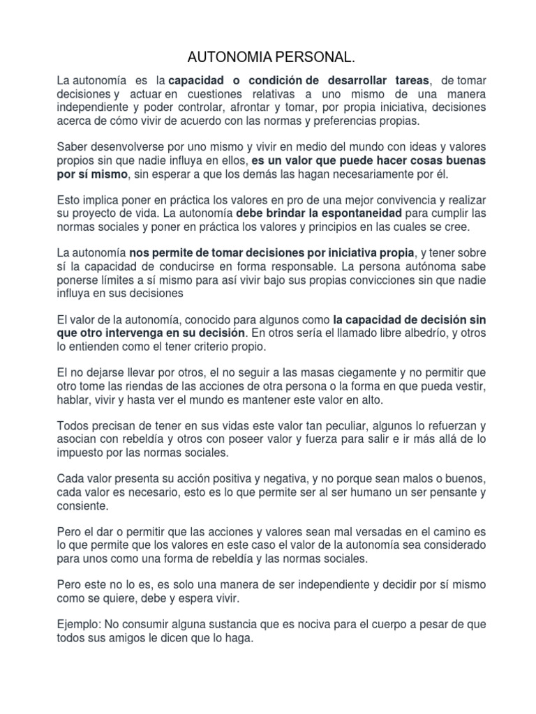 Definición y Valor de la Autonomía Personal | PDF | Autonomía | Libertad
