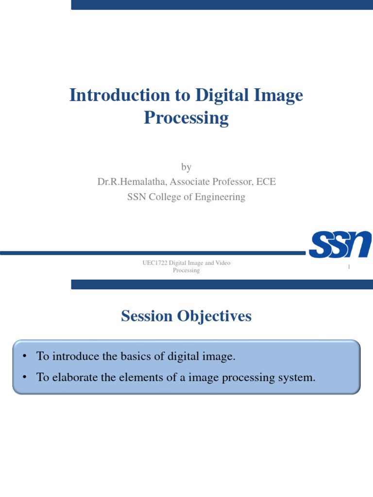 U1 L01 Introduction To Digital Image Processing | PDF | Image Segmentation | Digital Image